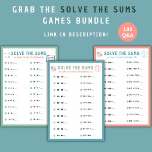 Printable Sum Calculation Game for Kids (advanced) | Solve the Sums ...