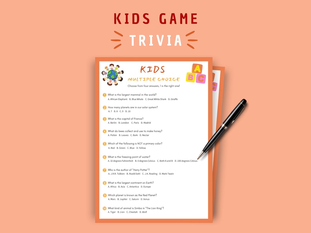 Kids Multiple Choice Trivia | Instant Download | Printable Quiz for ...