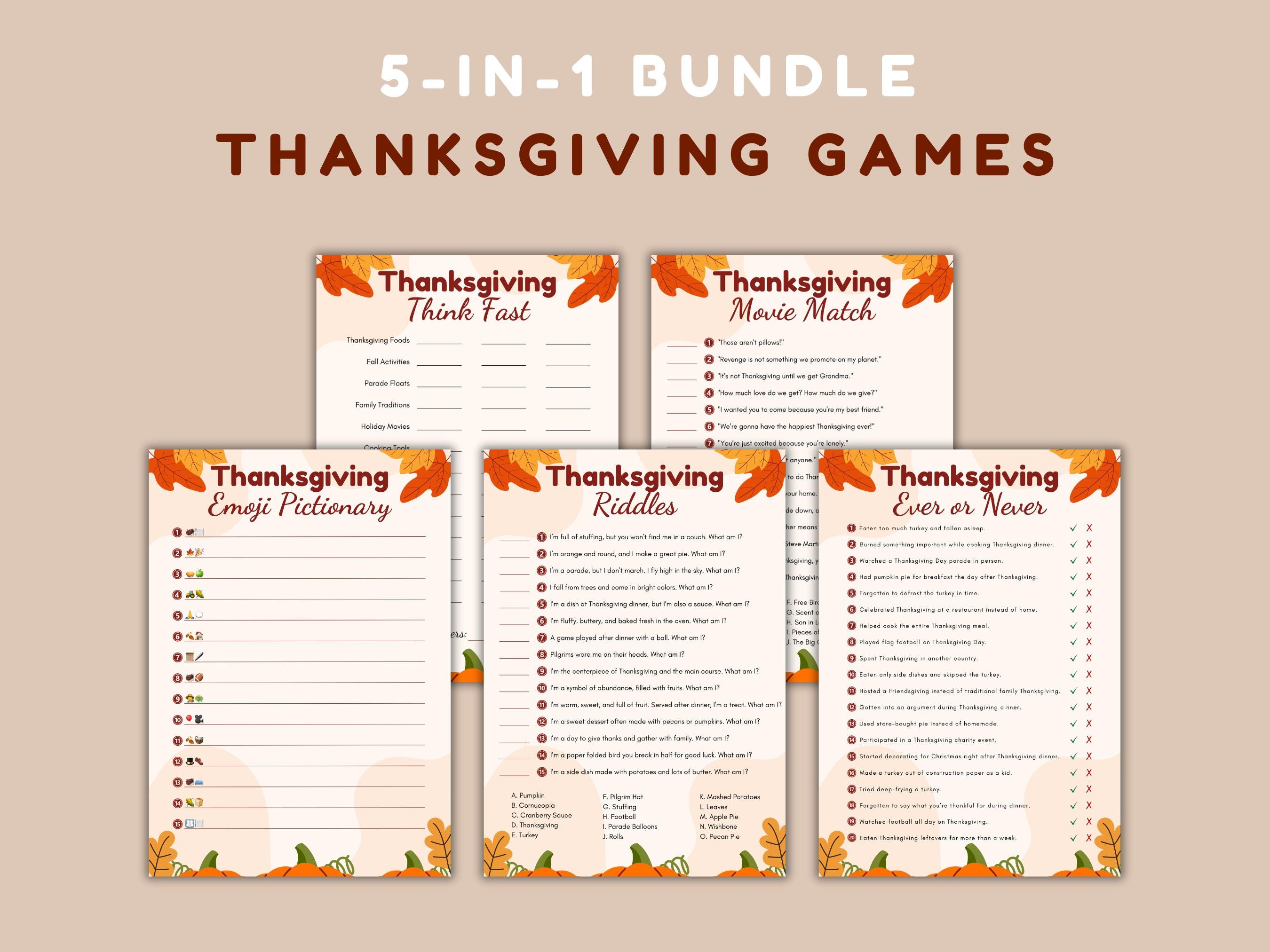 Thanksgiving Games Bundle: Family Trivia & Activities (printable) - Etsy