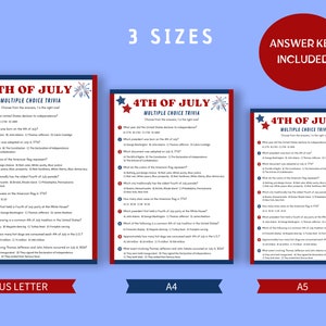 4th of July Trivia Game: Printable Independence Day Quiz (instant ...