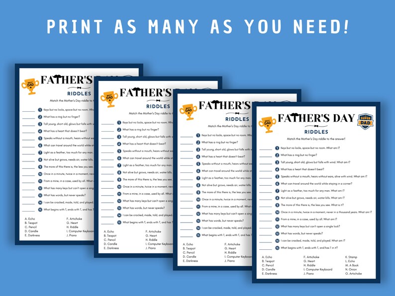 Father's Day Riddles Game Instant Download Printable Family Trivia Fun ...
