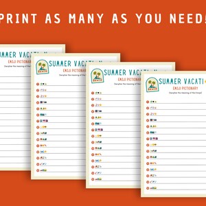 Summer Vacation Emoji Pictionary | Instant Download Printable Game ...