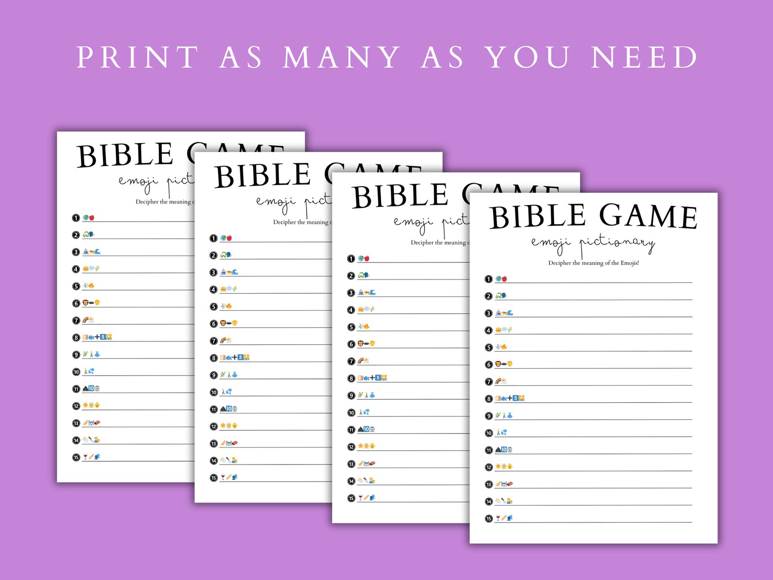 Bible Game Emoji Pictionary, Printable Christian Family Game, Church ...