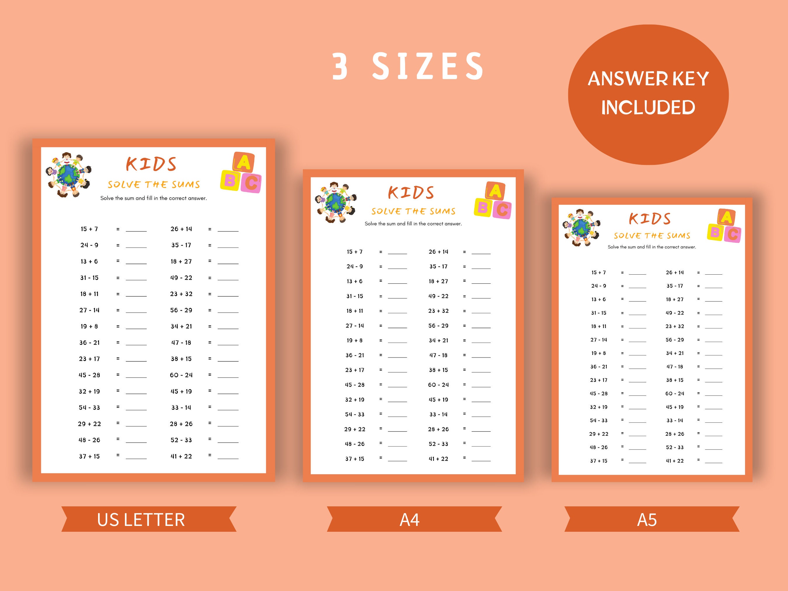 Kids Solve the Sums Instant Download Printable Math Puzzles for ...