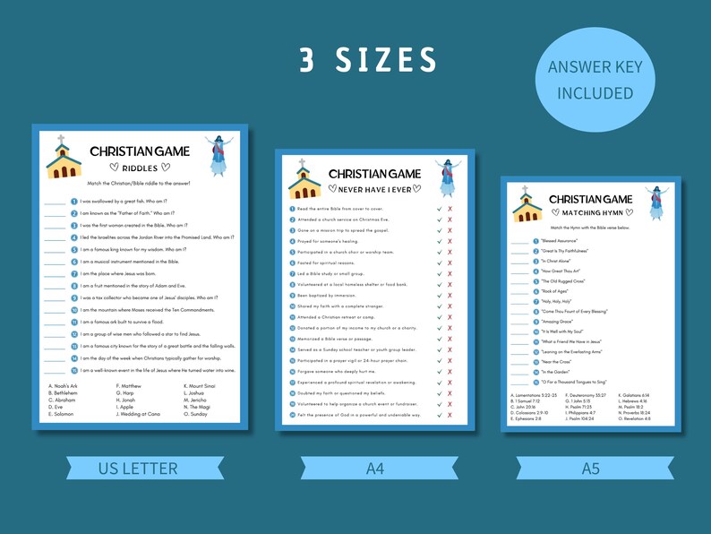 Printable Christian Games Bundle: Bible Trivia, Bingo, Charades ...