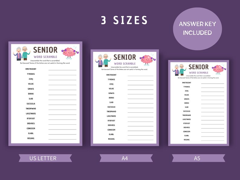 Senior Word Scramble, Instant Download, Printable Word Puzzle, Elderly ...