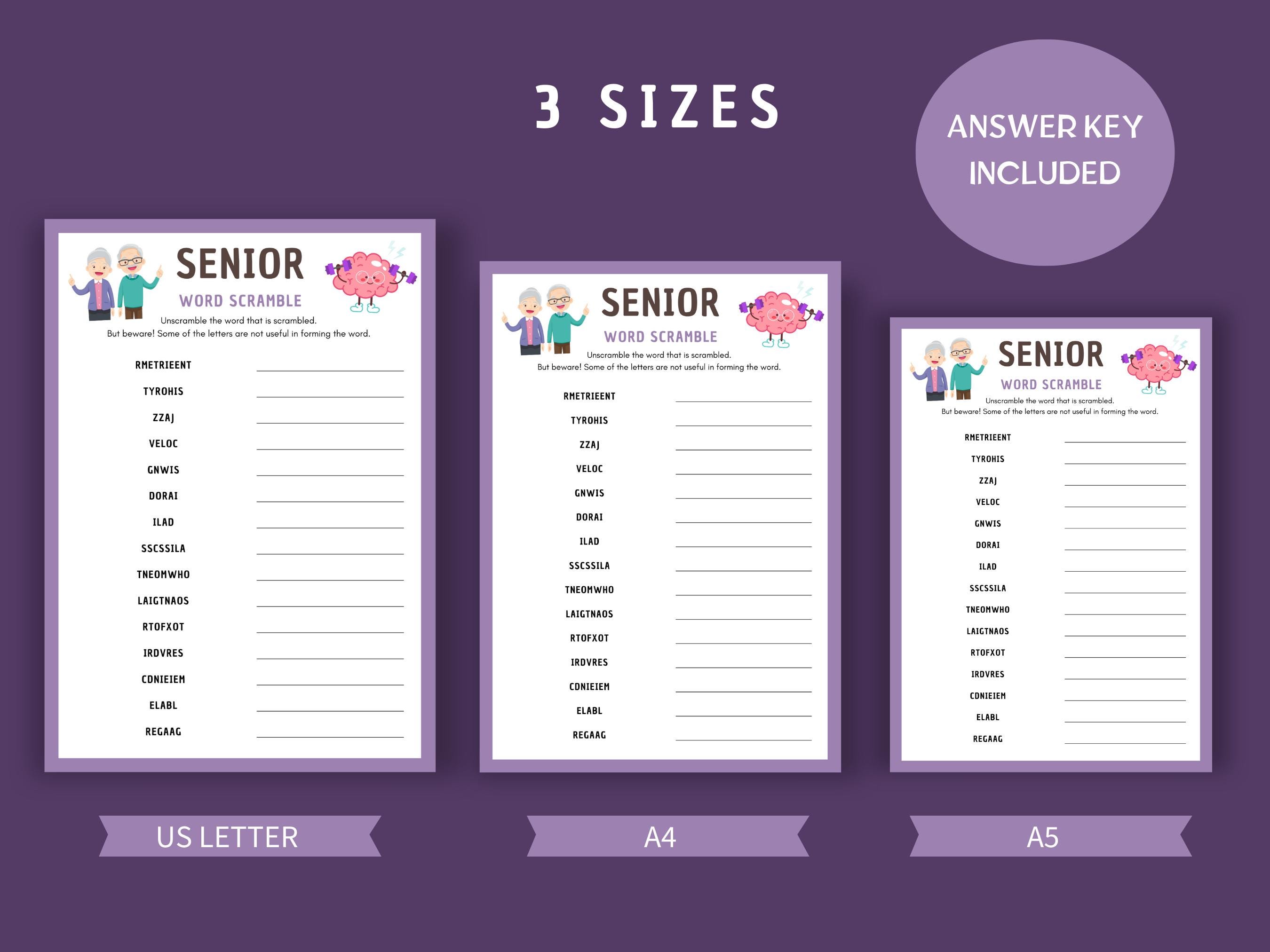 Senior Word Scramble Instant Download Printable Word Puzzle Elderly ...