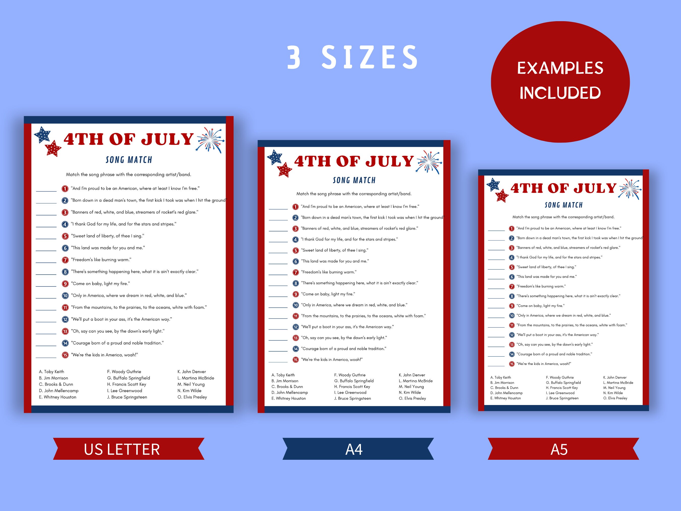 4th of July Song Match Game Printable Family Game Patriotic Music ...