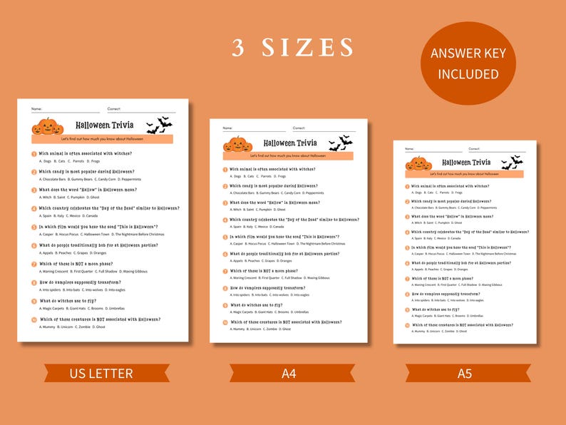 Printable Halloween Trivia: Halloween Quiz 10 Multiple Choice Questions ...