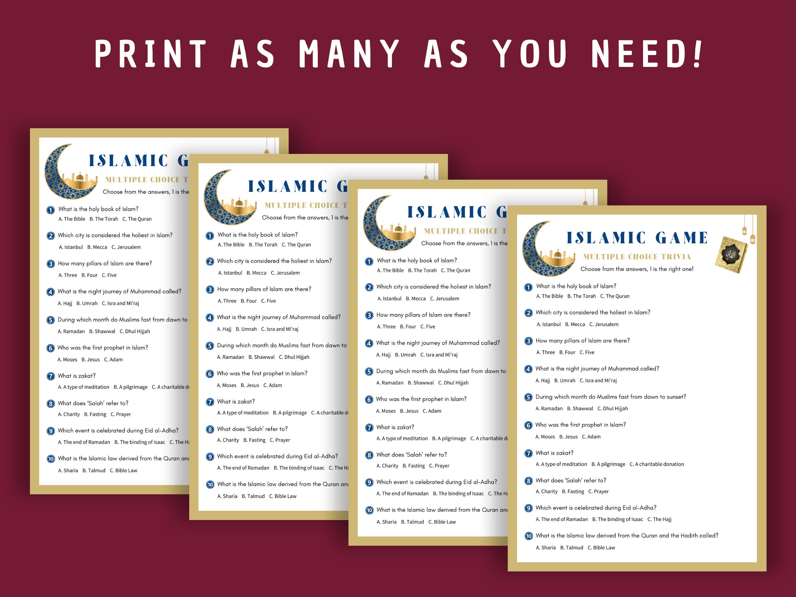 10-in-1 Islamic Games Bundle, Digital Download, Printable Muslim Trivia ...