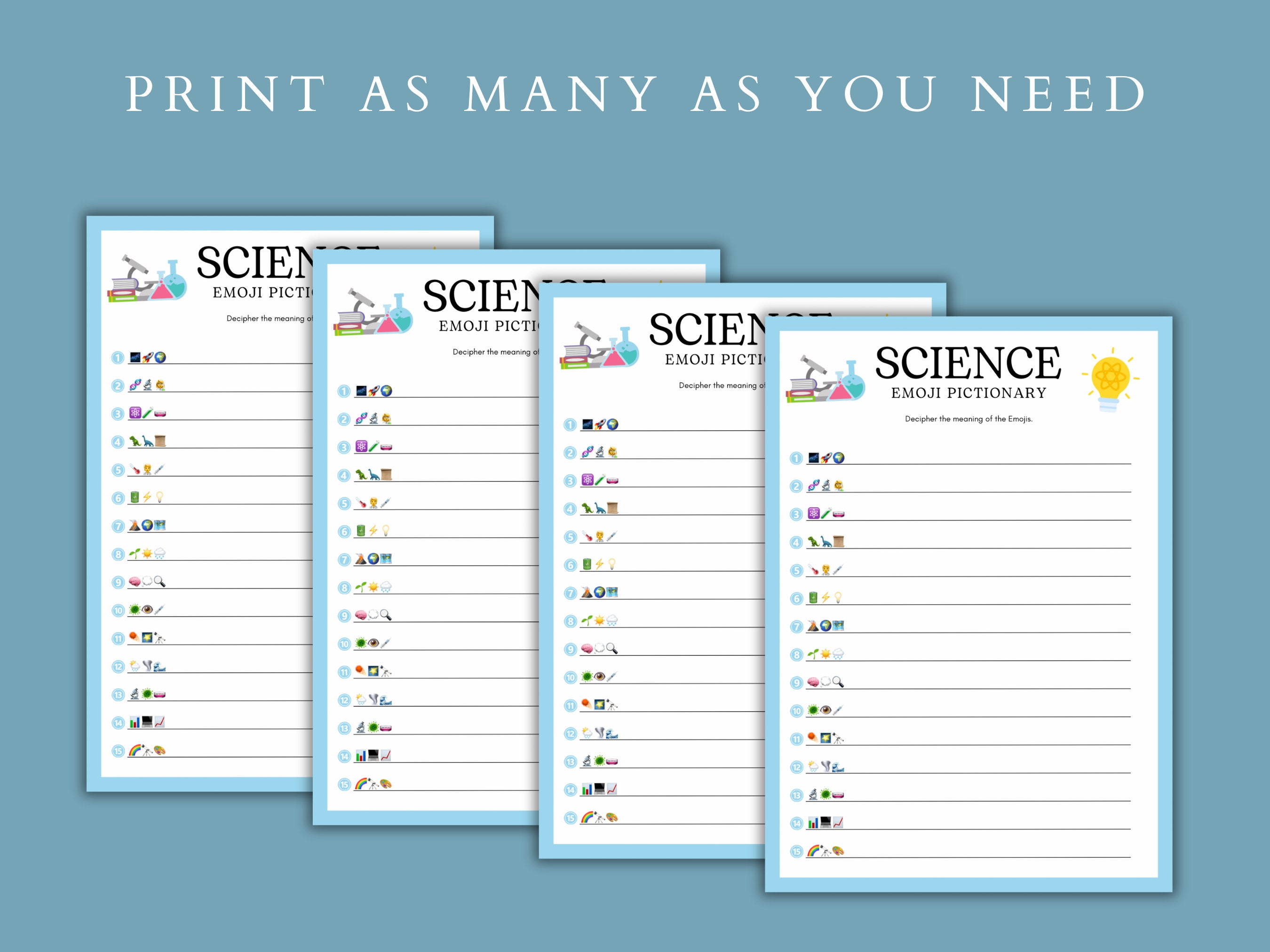 Science Emoji Pictionary Game: Fun Student Printable (digital Download ...