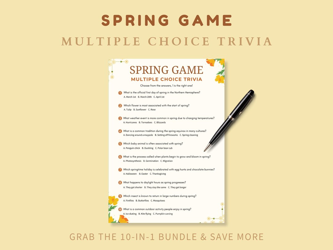 Spring Multiple Choice Trivia Game, Printable Spring Quiz, Fun Family ...