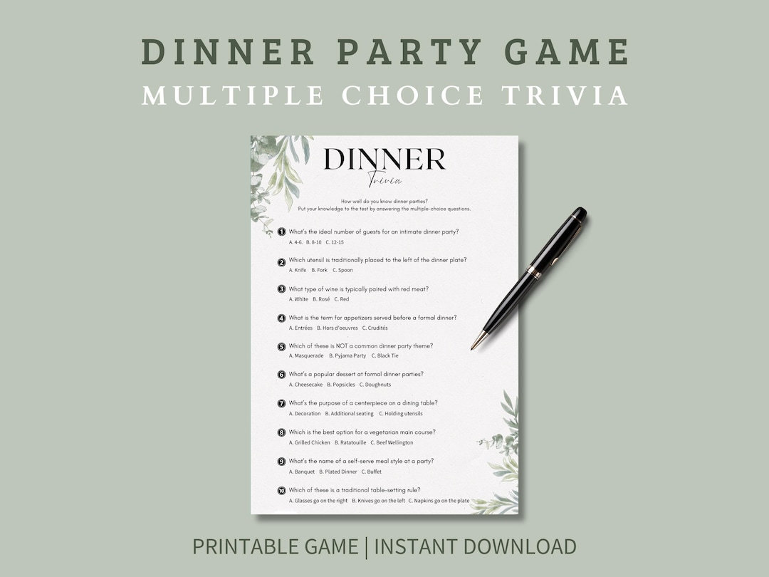 Printable Dinner Party Trivia Game, Friends Party Game, Dinner ...