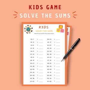 Kids Solve the Sums | Instant Download | Printable Math Puzzles for ...