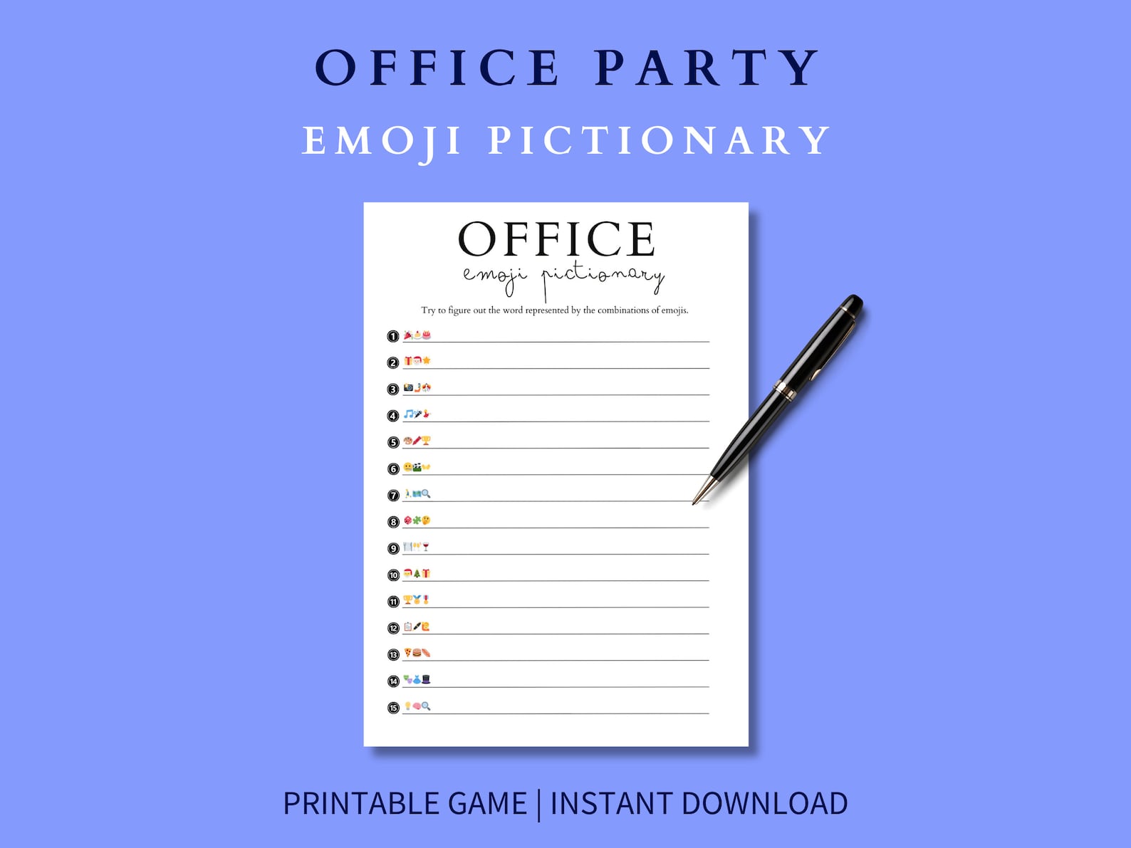 Printable Emoji Pictionary Office Party Game | Fun Co-worker Trivia ...