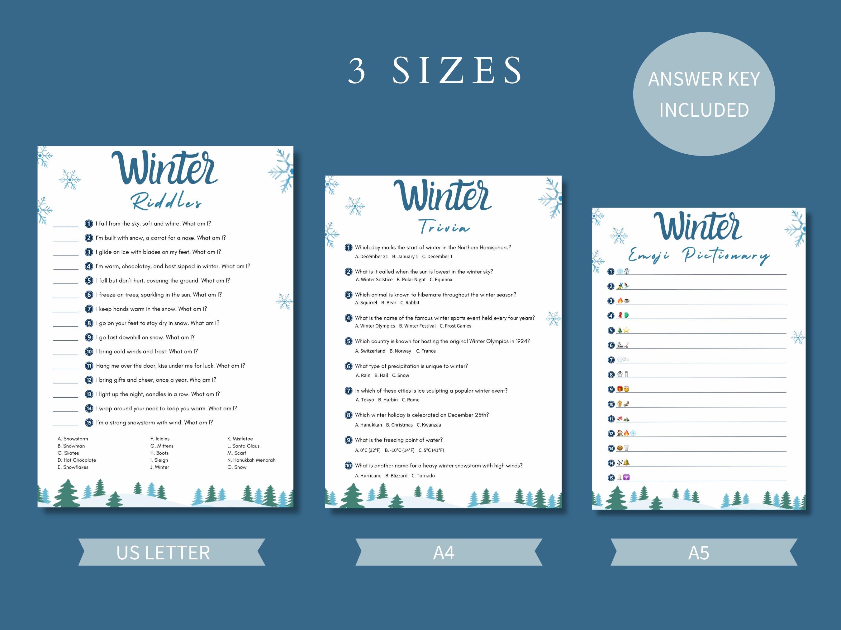Winter 10-in-1 Games Bundle, Printable Winter Trivia Games, Fun Family ...