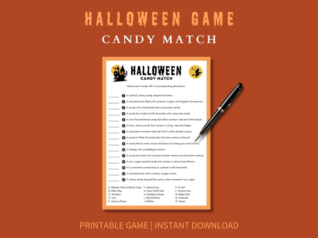 Halloween Candy Match Game Digital Download Family Trivia Game ...
