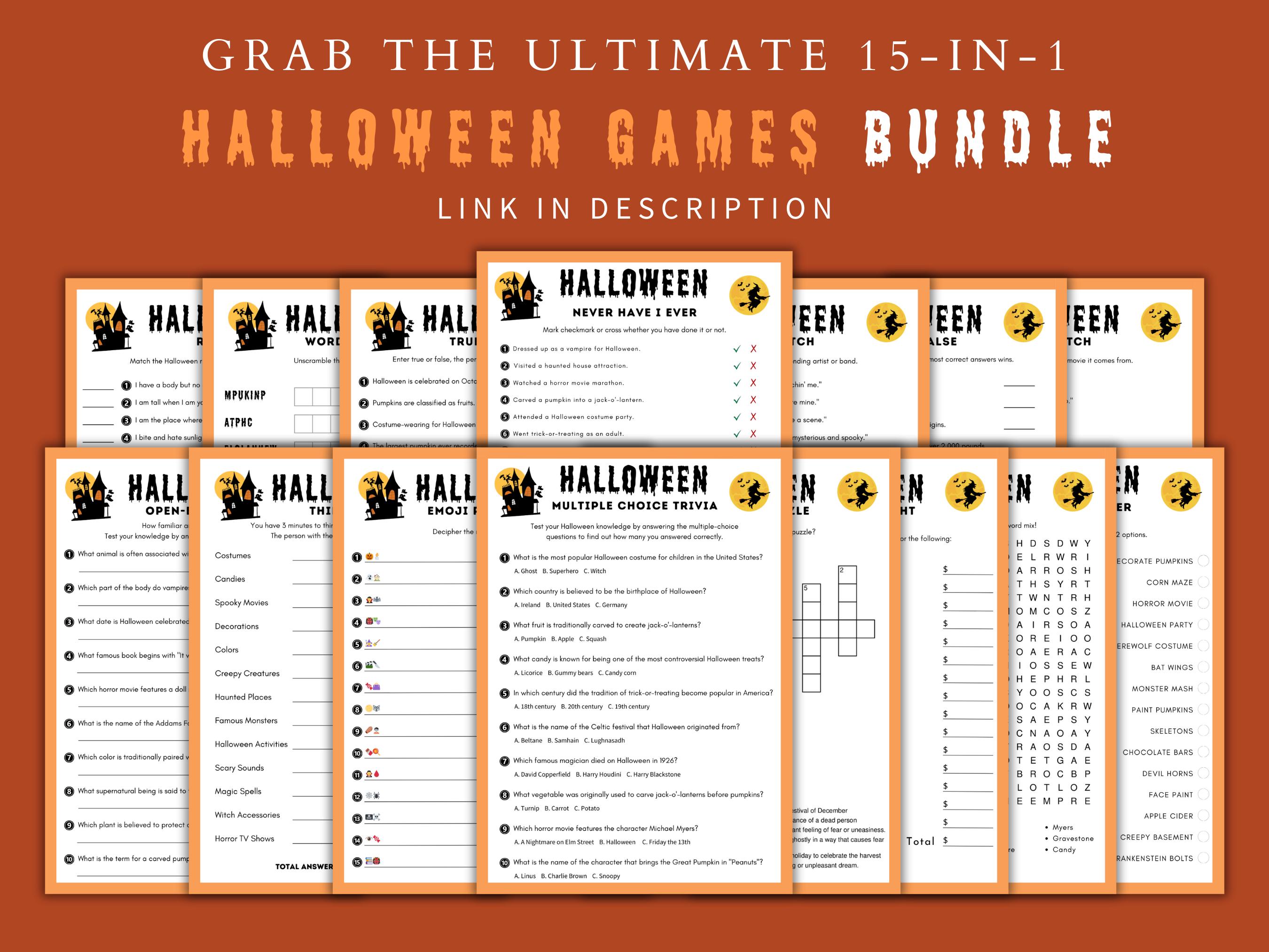 Printable Halloween Think Fast Game Family Trivia Game Fun Printable ...