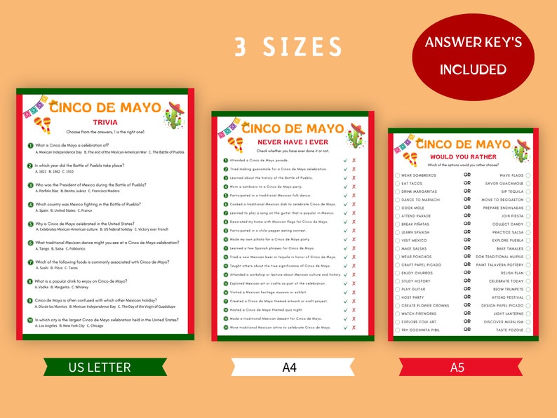 Cinco De Mayo Game Bundle, Printable Family Games, Fun Trivia ...