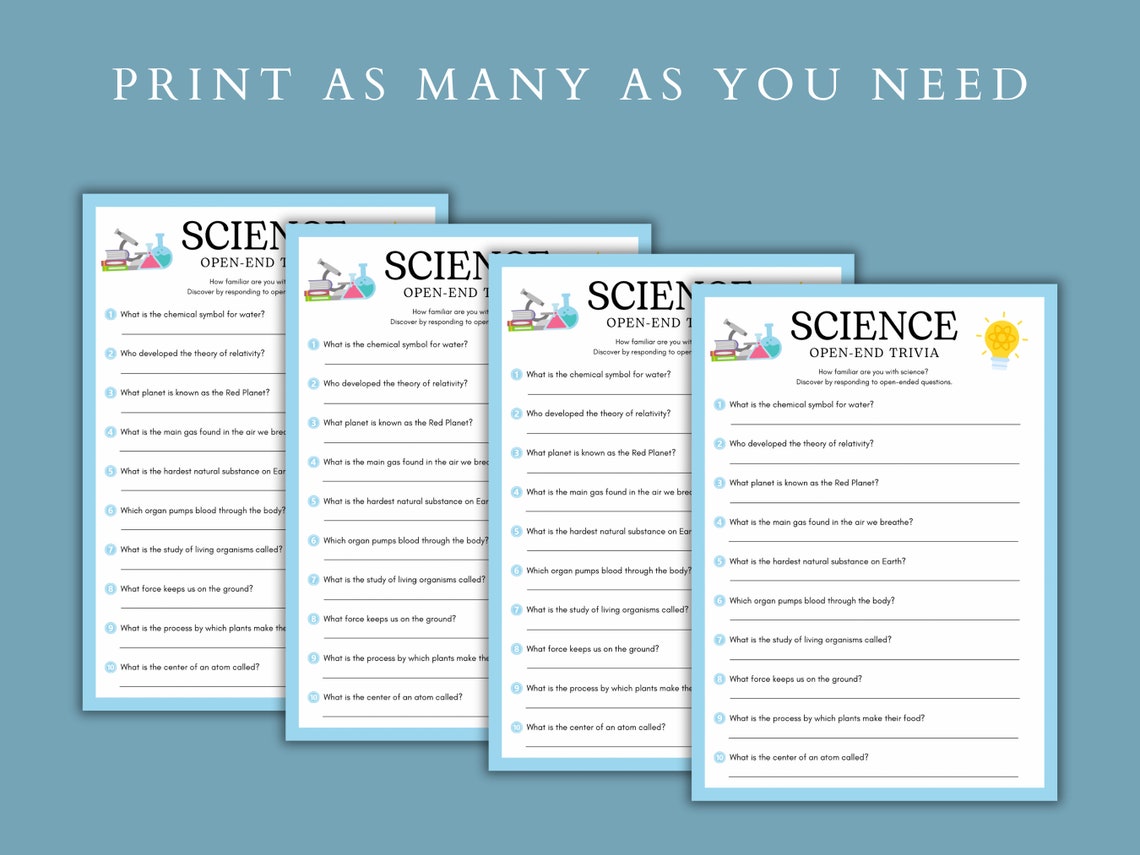 Printable Science Open-end Trivia Game | Digital Download | Fun Student ...