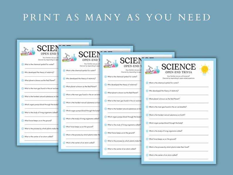 Printable Science Open-end Trivia Game | Digital Download | Fun Student ...