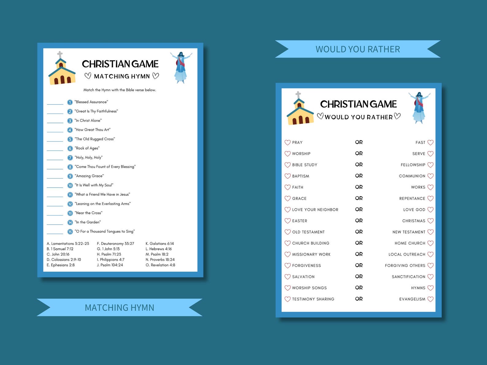 Printable Christian Games Bundle: Bible Trivia, Bingo, Charades ...