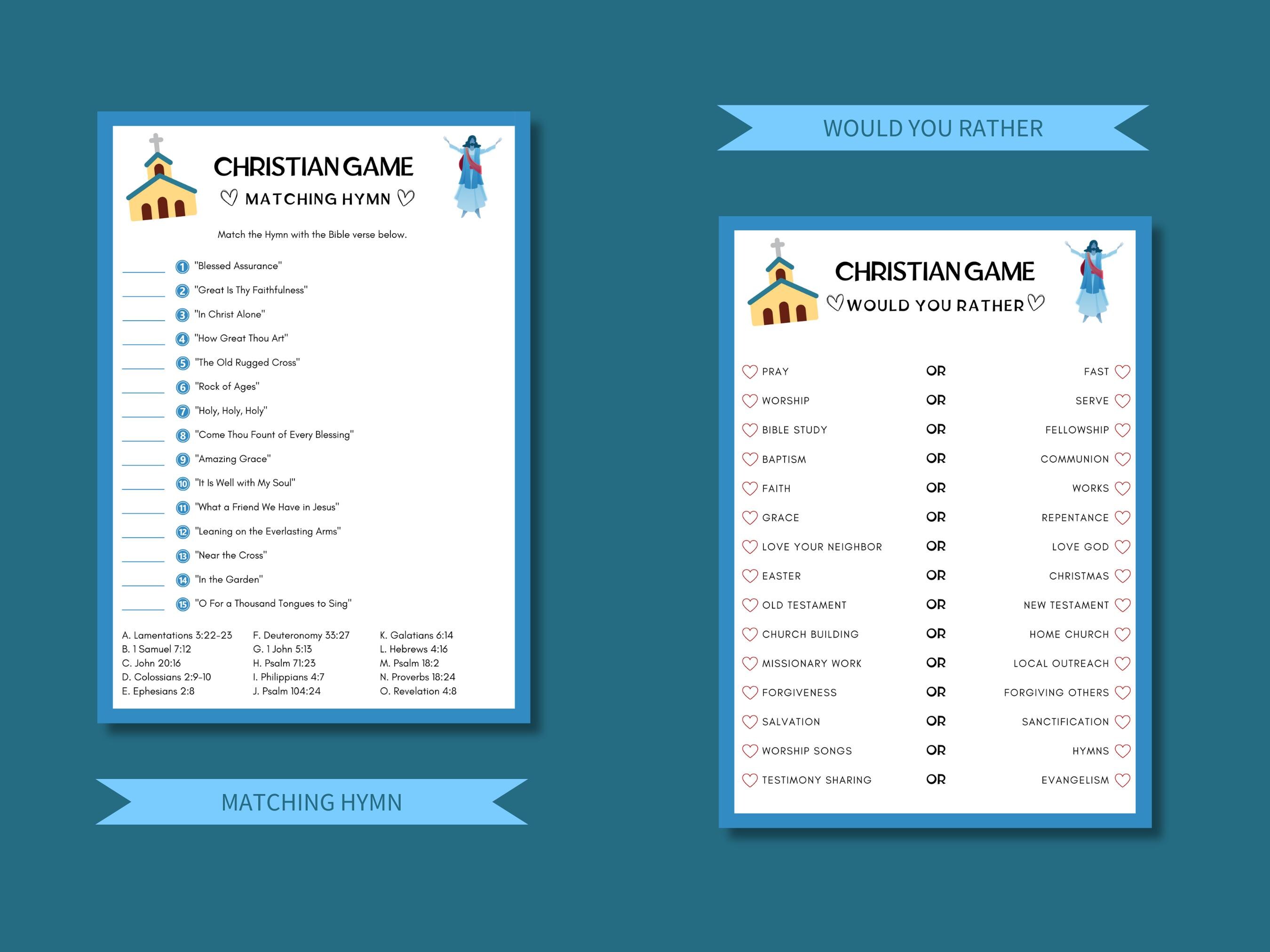 Printable Christian Games Bundle: Bible Trivia, Bingo, Charades ...