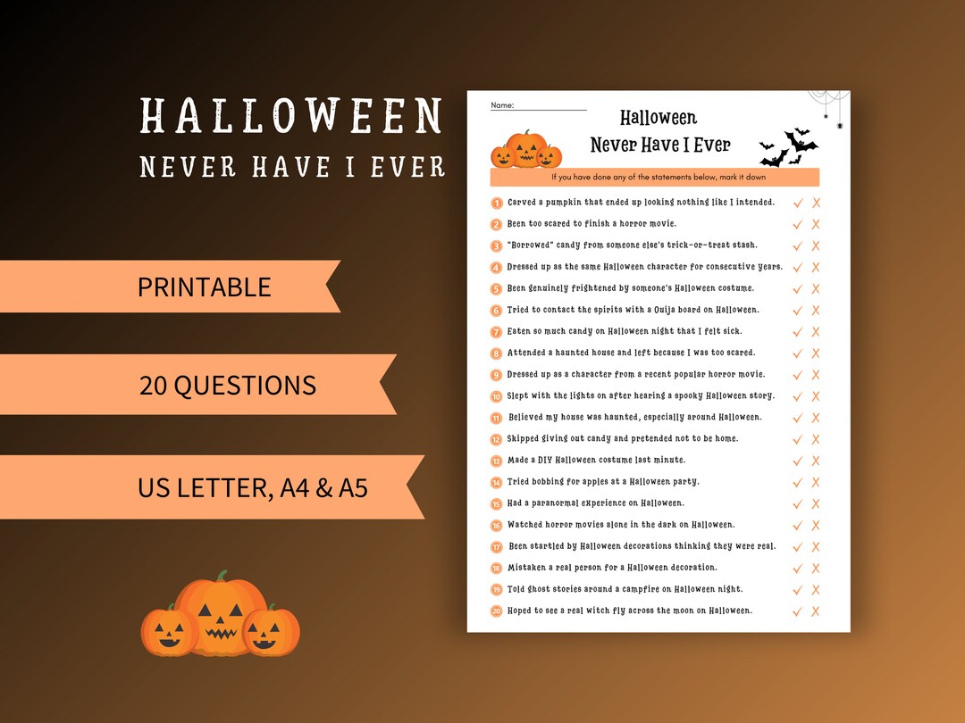 Never Have I Ever Halloween Game Digital Print Fun Family & Friends ...