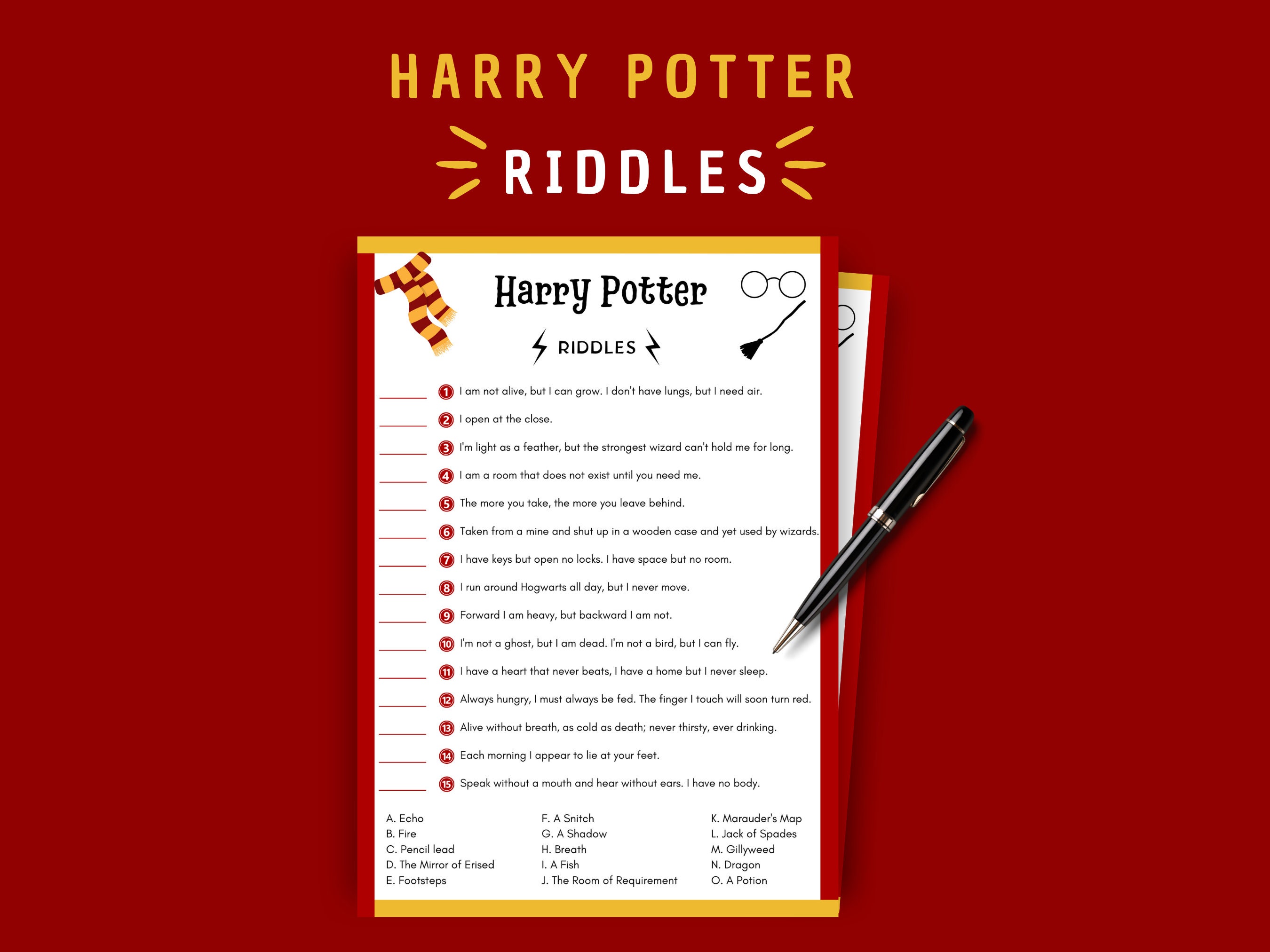 Magical Wizard Riddles Matching Game, Printable Wizard Party Game ...