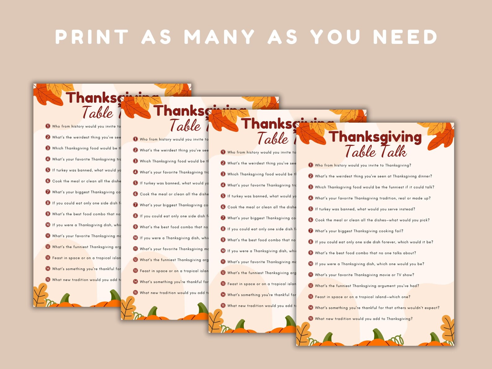 Thanksgiving Table Talk Game: Fun Family Activity (digital Download) - Etsy