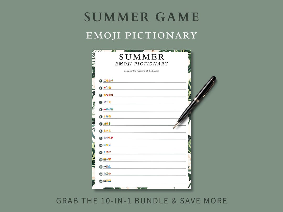 Summer Emoji Pictionary Game: Printable Beach Party Quiz (PDF Download ...