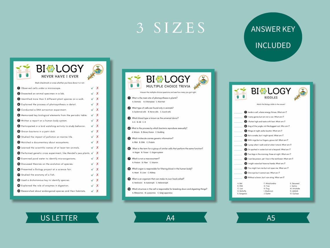 Printable Biology 10-in-1 Game Bundle Digital Download Fun Student ...