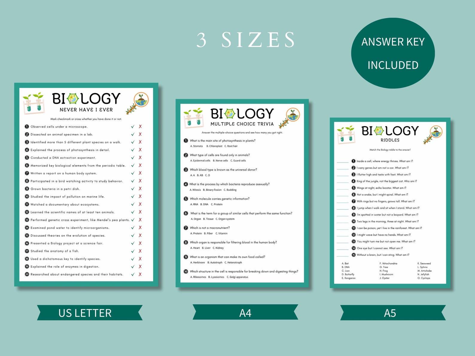 Printable Biology 10-in-1 Game Bundle Digital Download Fun Student ...