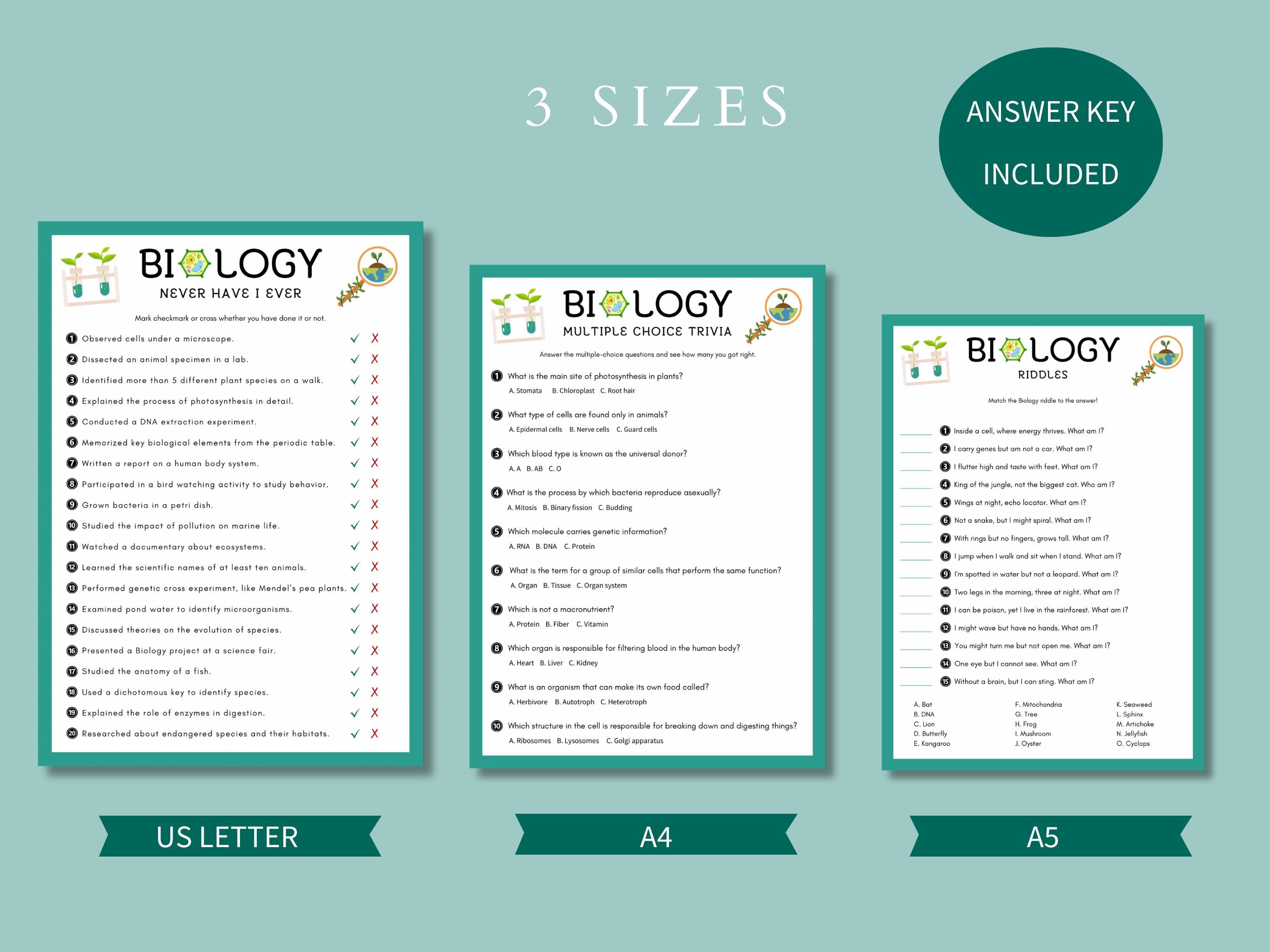 Printable Biology 10-in-1 Game Bundle Digital Download Fun Student ...