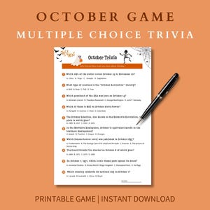 Printable October Trivia Game Fall Family Game Night Multiple Choice ...