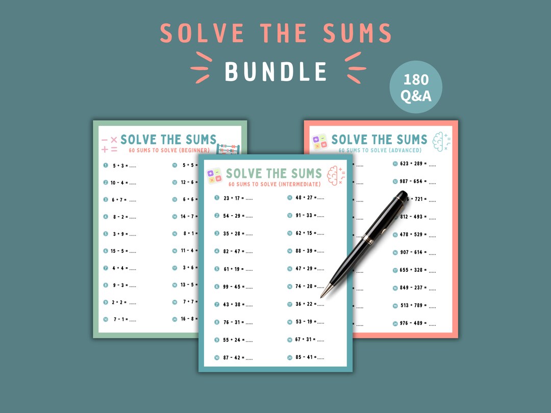Printable Calculation Game Bundle for Kids | Solve the 180 Sums | Fun ...