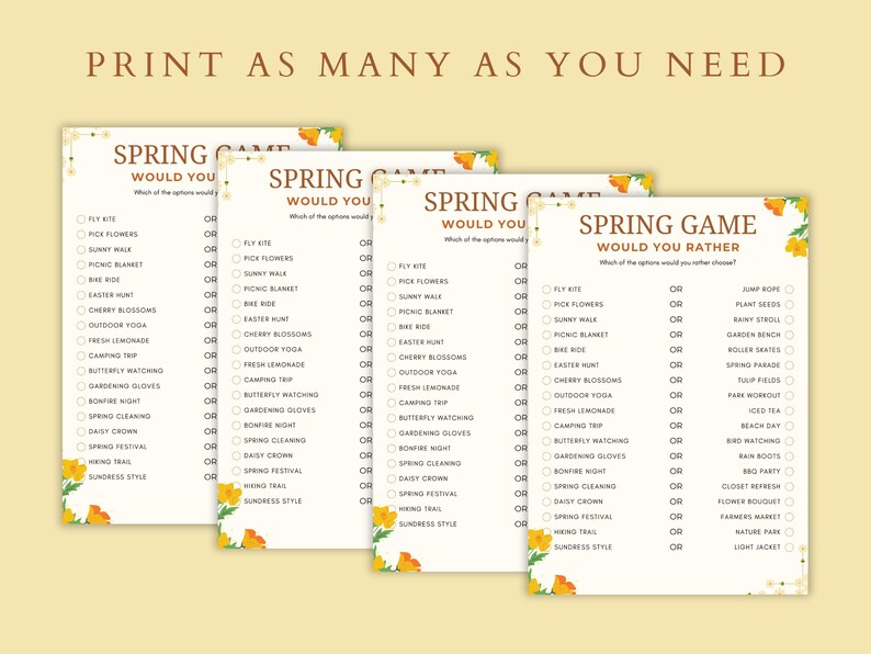 Spring Would You Rather Game, Printable Spring Party Game, Fun Family ...