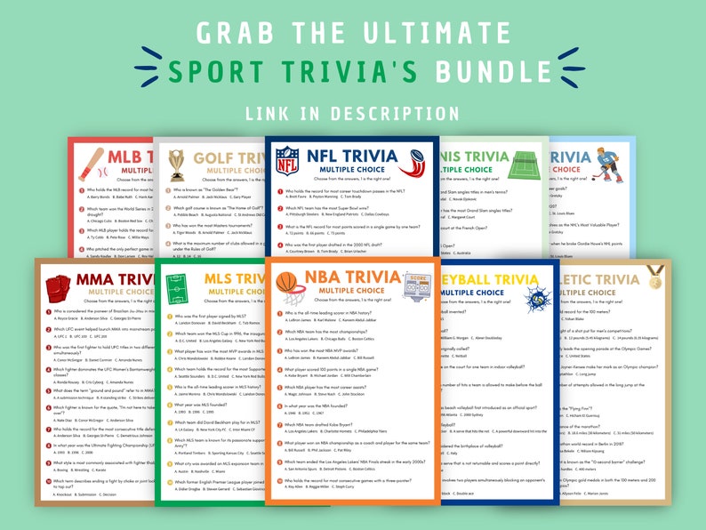 Athletic Trivia of 10 Questions Digital Download Printable Sports Quiz ...