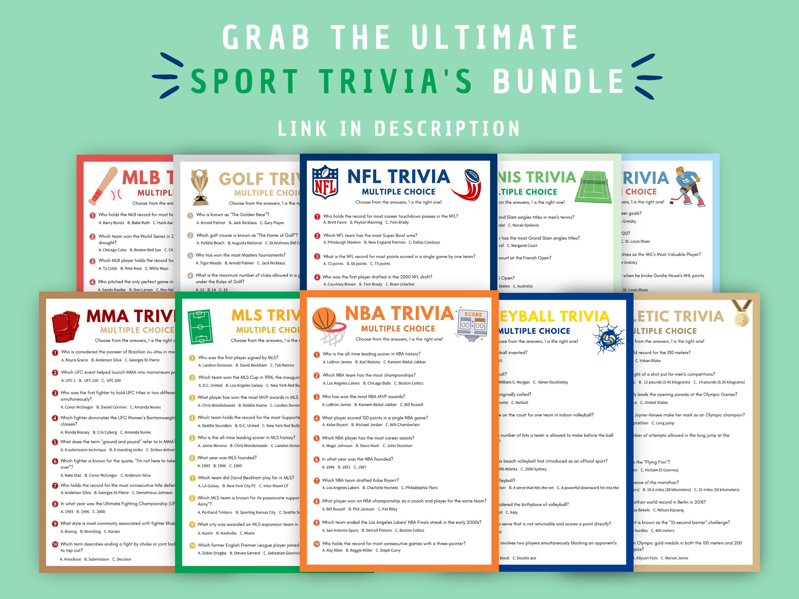 Athletic Trivia of 10 Questions Digital Download Printable Sports Quiz ...