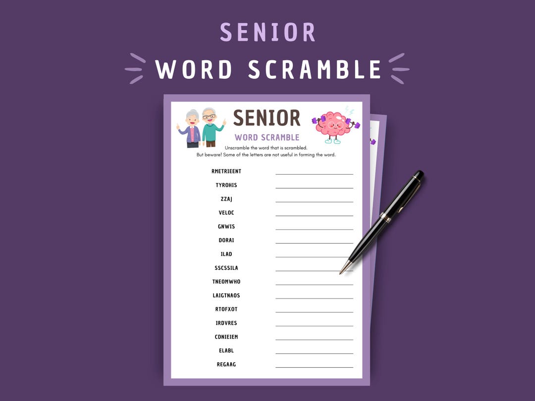 Senior Word Scramble Instant Download Printable Word Puzzle Elderly ...
