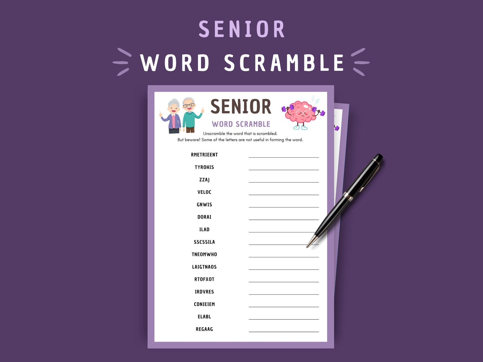 Senior Word Scramble, Instant Download, Printable Word Puzzle, Elderly ...