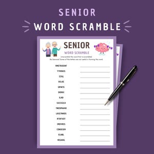 Senior Word Scramble, Instant Download, Printable Word Puzzle, Elderly ...