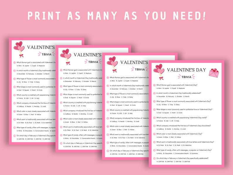 Multiple Choice Valentine's Day Trivia Game | Romantic Quiz for Couples ...