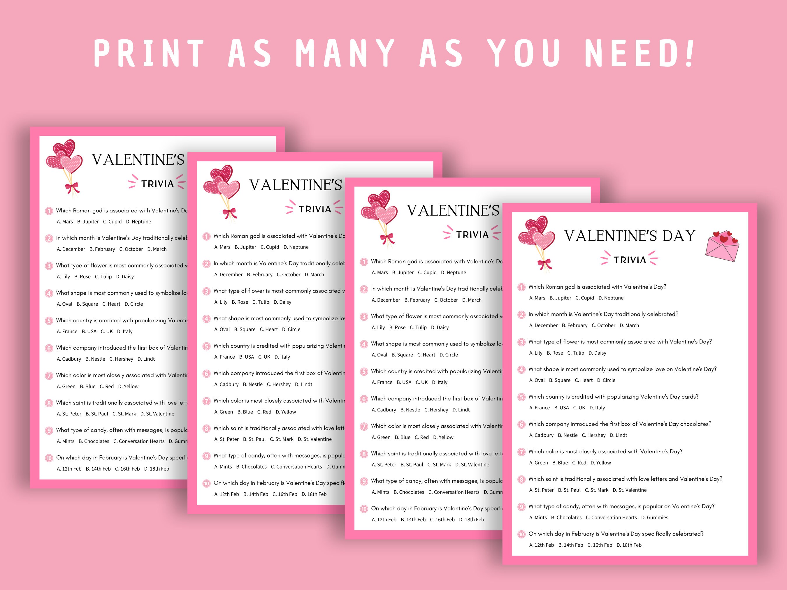 Multiple Choice Valentine's Day Trivia Game | Romantic Quiz for Couples ...