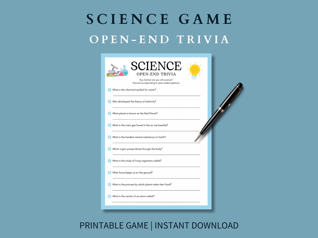 Printable Science Open-end Trivia Game | Digital Download | Fun Student ...