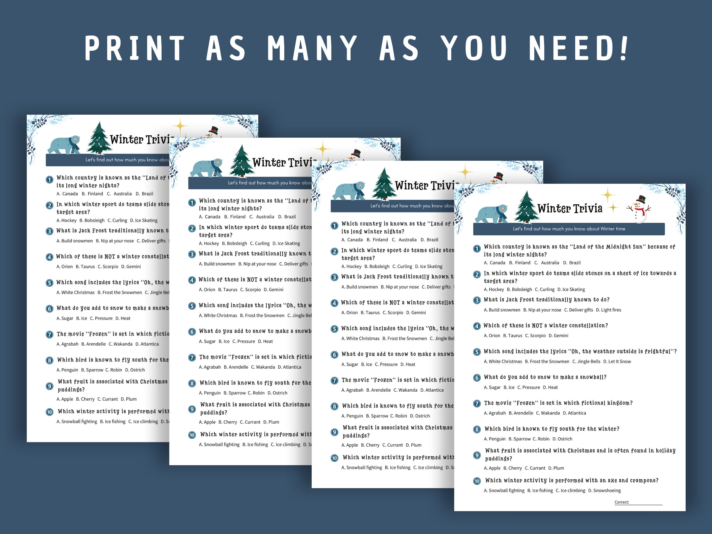 Printable Winter 2024 Trivia Game | Instant Download | Printable ...