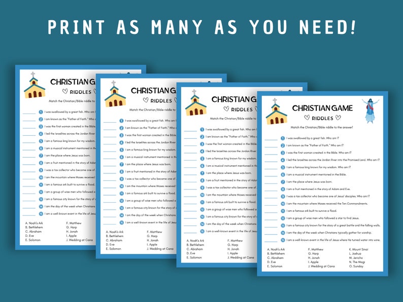 Printable Bible Riddles Game for Christians, Digital Download, Faith ...