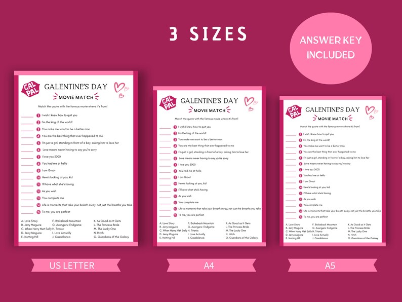 Galentine's Day Movie Match Game | Printable Film Quote Trivia ...