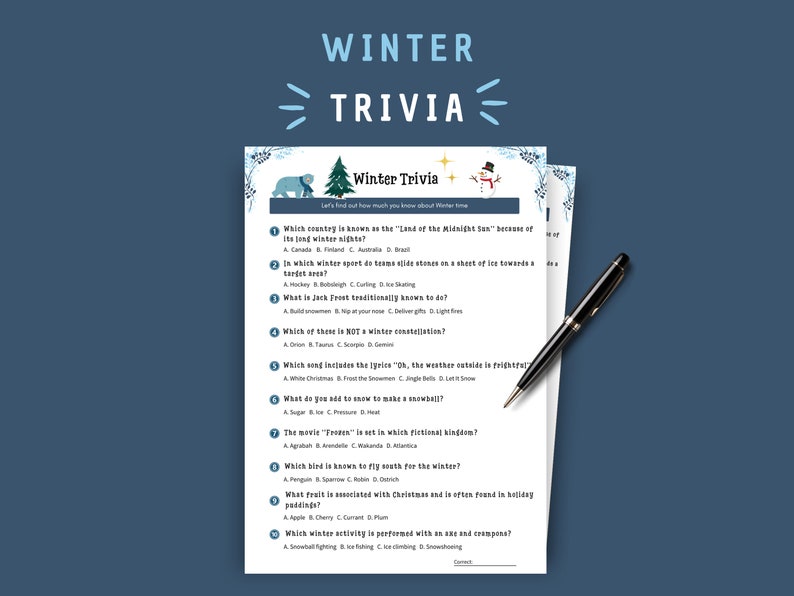 Printable Winter 2024 Trivia Game | Instant Download | Printable ...