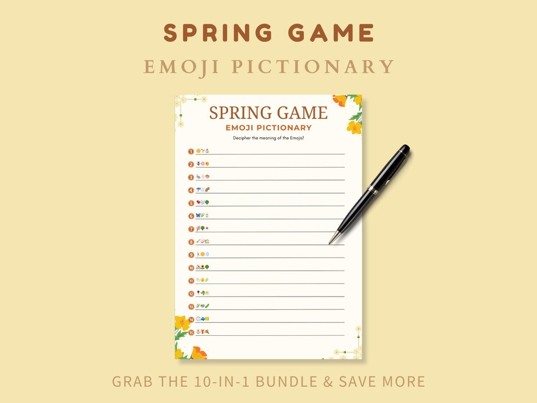 Spring Emoji Pictionary Game, Printable Spring Party Game, Fun Family ...
